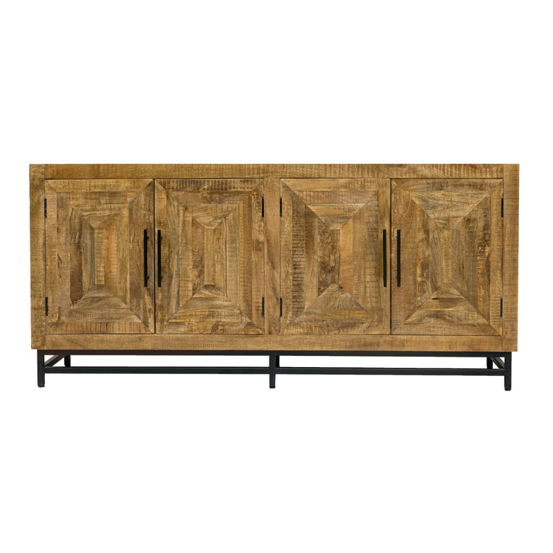 17 Stories Lloydine 4 Door Mango Wood Sideboard On Iron Base | Wayfair